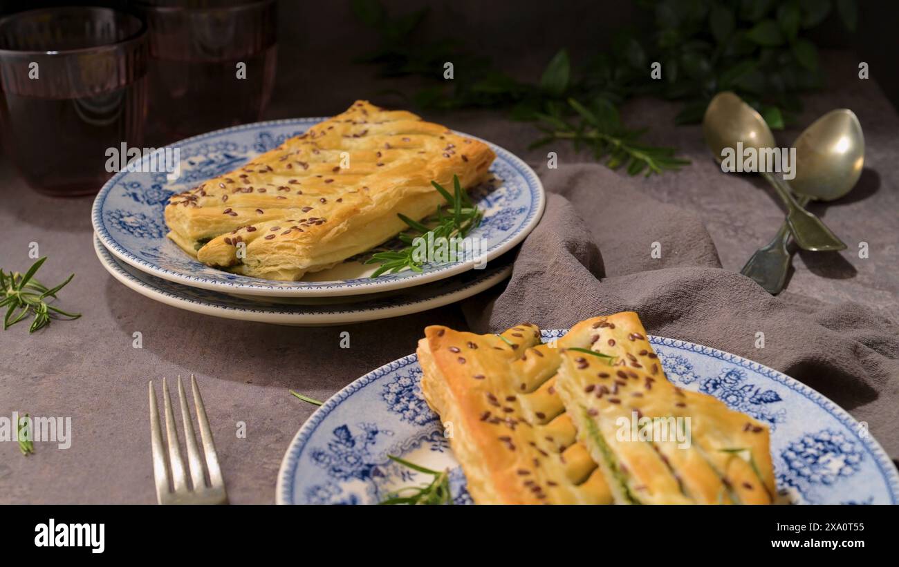 Savory pastry garnished with herbs, a feast for the eyes and palate ...