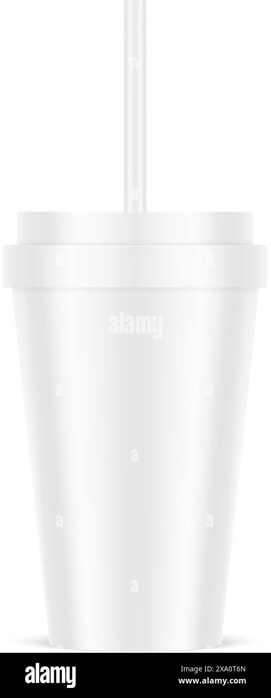 realistic paper cup mockup with a straw isolated. Vector illustration ...