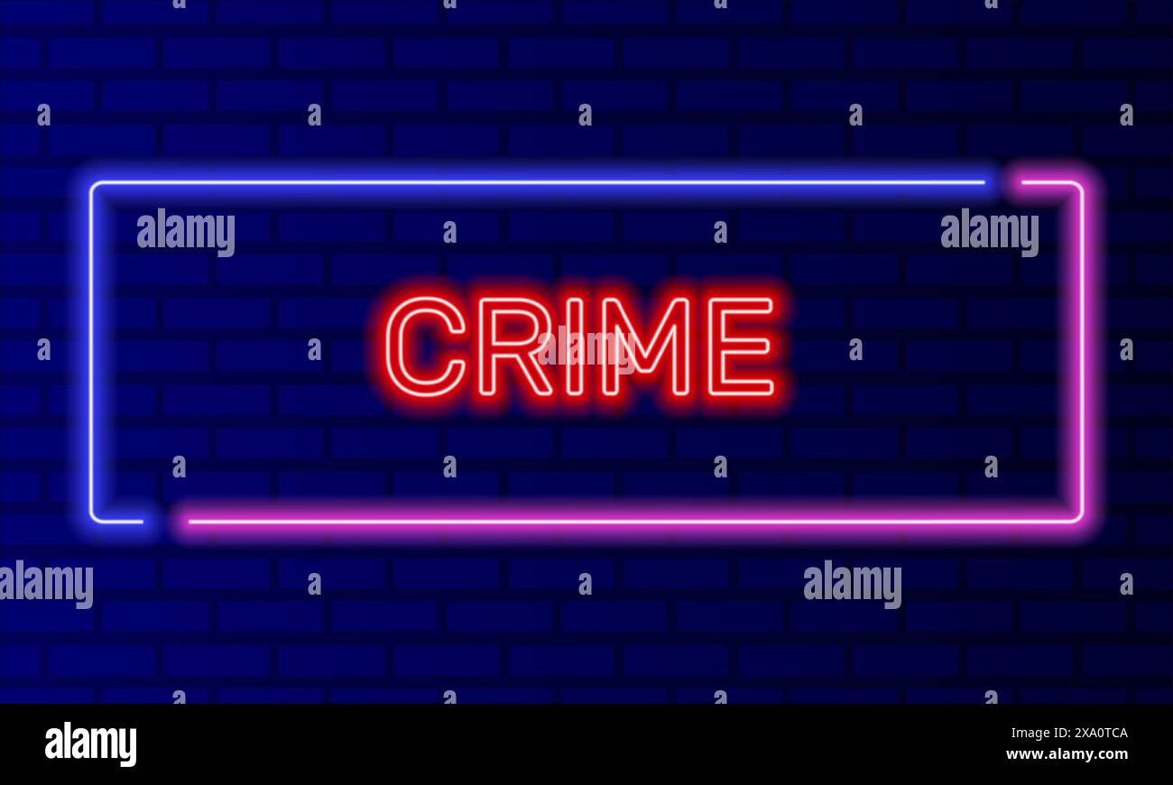 Neon sign crime in speech bubble frame on brick wall background vector ...