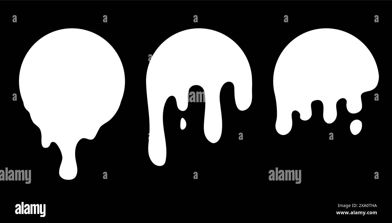 Paint drip circle labels. White paint liquid. Ink drop set. White ...