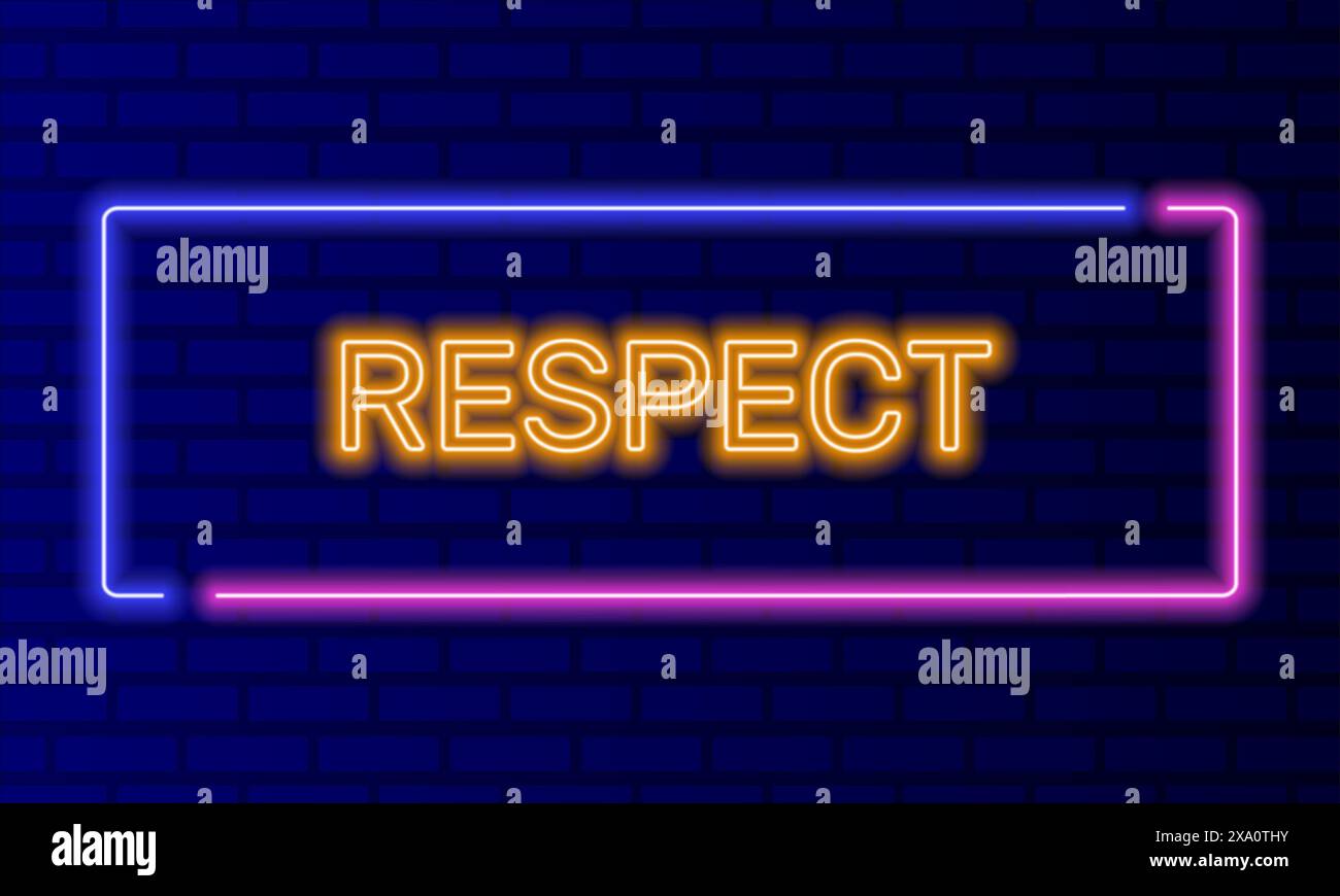 Neon sign respect in speech bubble frame on brick wall background ...