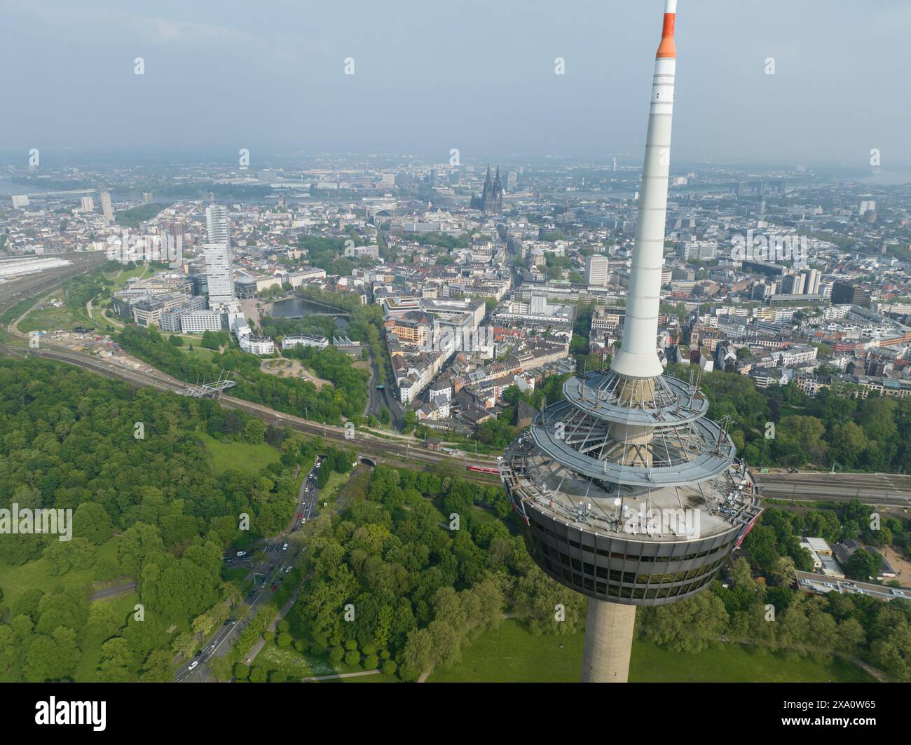 Aerial drone view on the Colonius telecommunications tower in Cologne ...