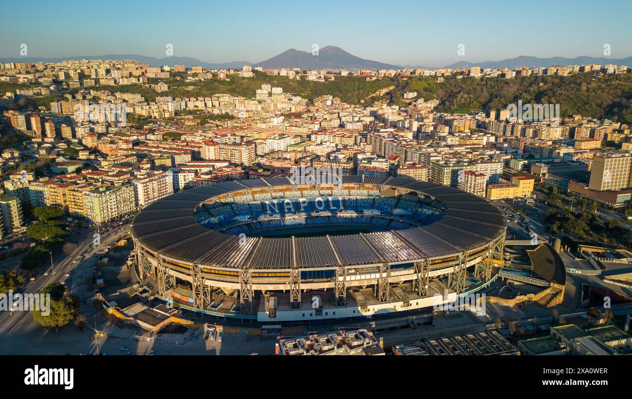 An aerial view of the Diego Armando Maradona Stadium in Naples, Italy ...