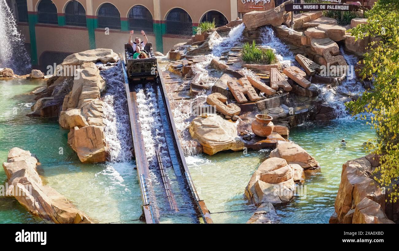 People have fun on the Chiapas water ride in the Mexico themed area at ...