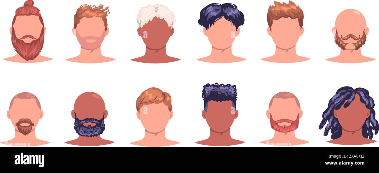 Mens hairstyles. Men handsome haircut or wig, modern beard moustache ...