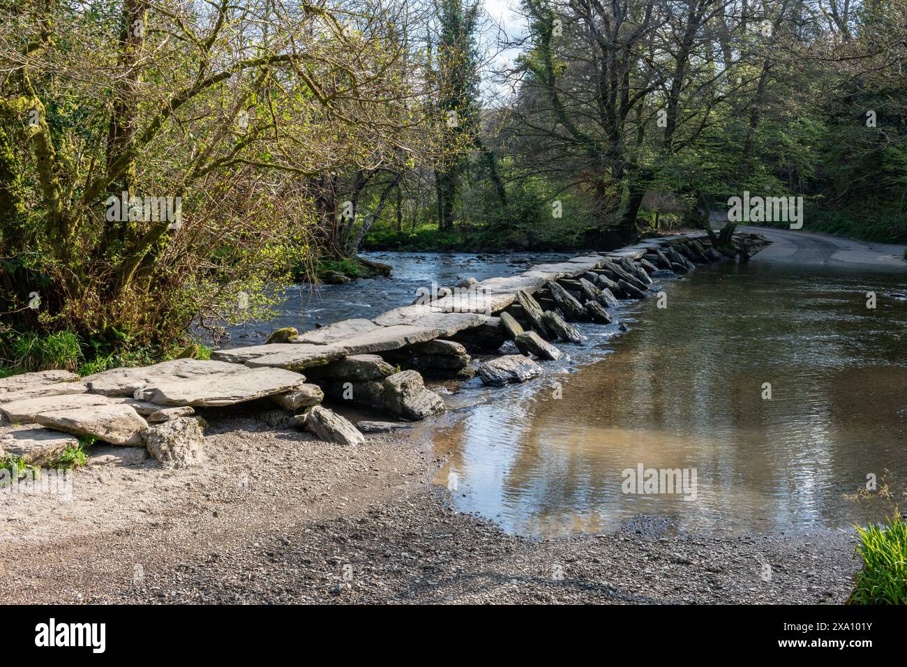 Photograph of the clapper bridge at Tarr steps in Exmoor National Park ...