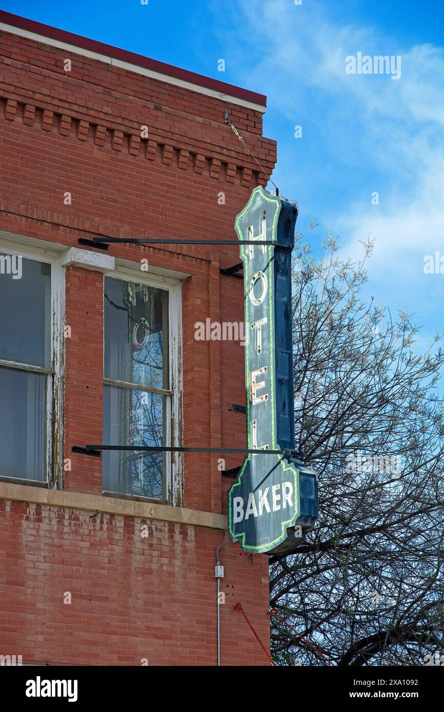 Hotel sign attached to corner of brick 1908-1913 Baker Hotel — Deming ...