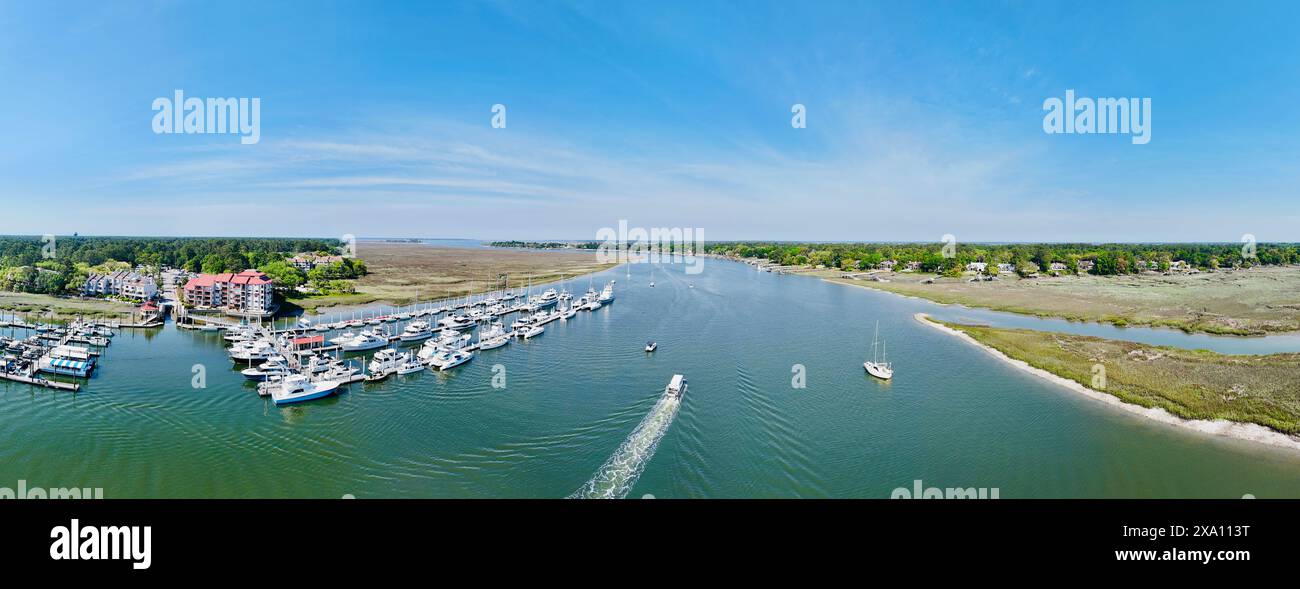 An aerial view of a lake with multiple boats Stock Photo - Alamy