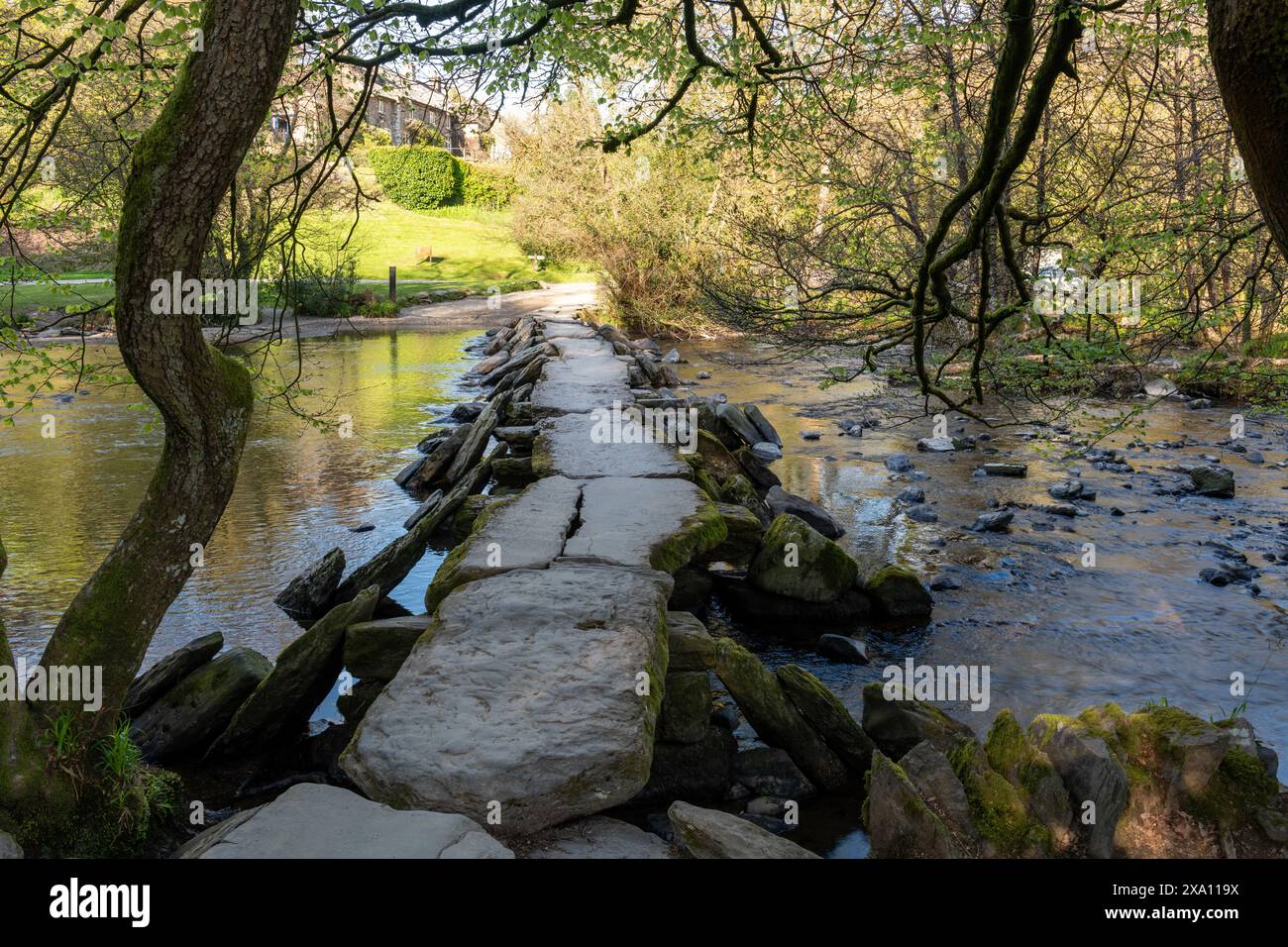Photograph of the clapper bridge at Tarr steps in Exmoor National Park ...