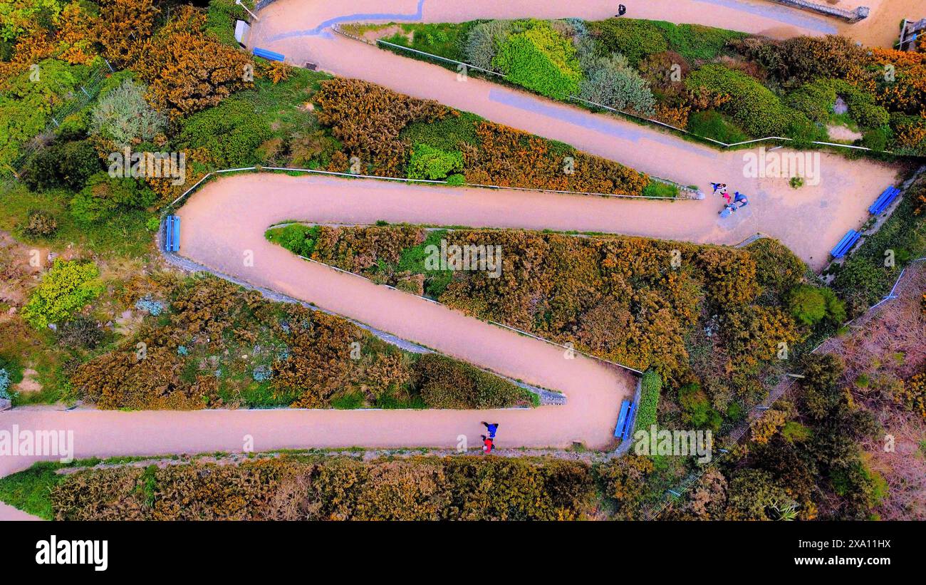 An ariel view of a zig-zag path leading to the beach Stock Photo - Alamy