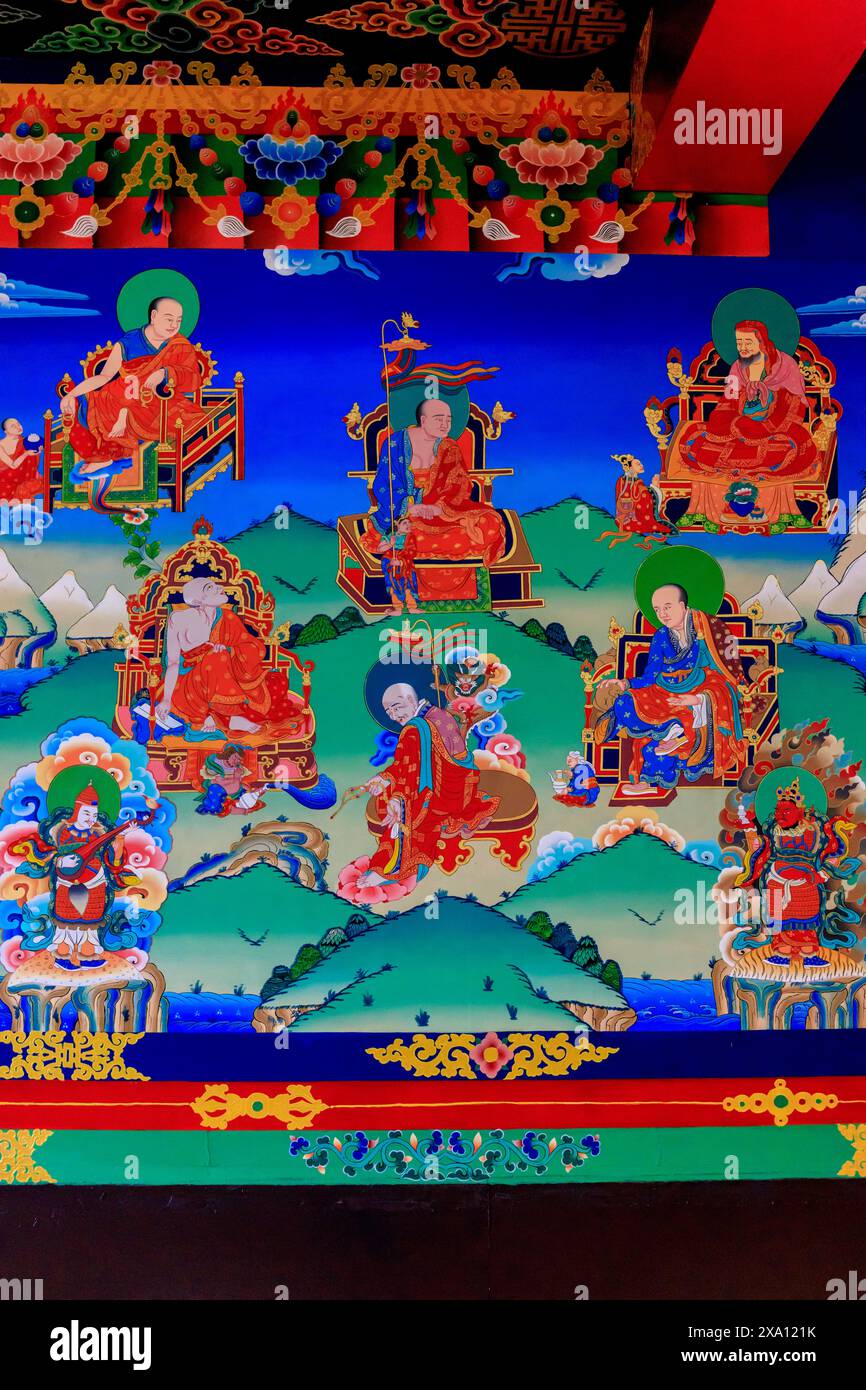 Buddhist temple interior featuring ornate decorations, statues of ...