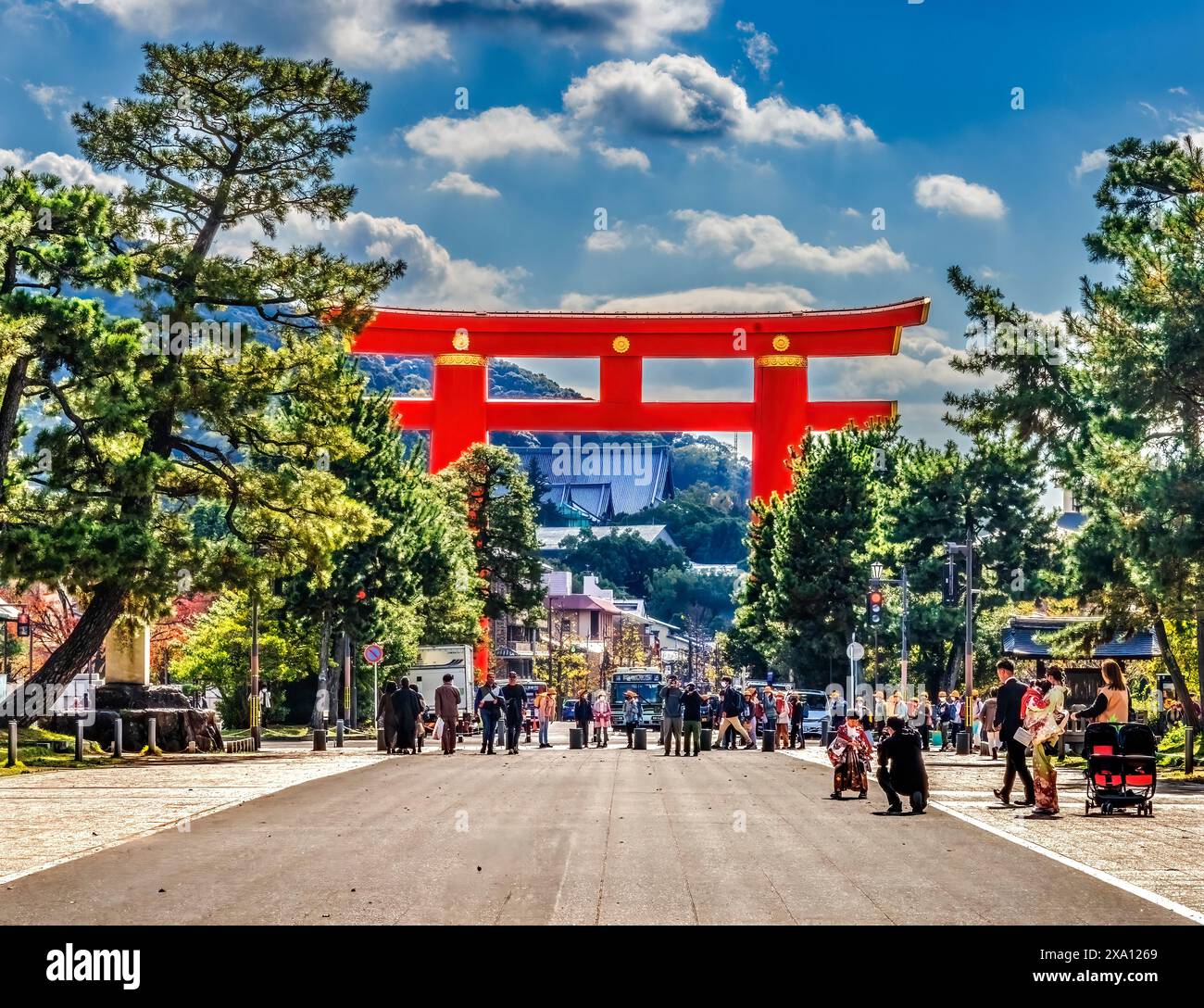 Colorful Large Red Tori Gate Street Tourists Heian Shinto Shrine Kyoto ...