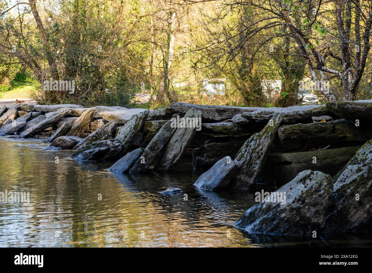 Photograph of the clapper bridge at Tarr steps in Exmoor National Park ...