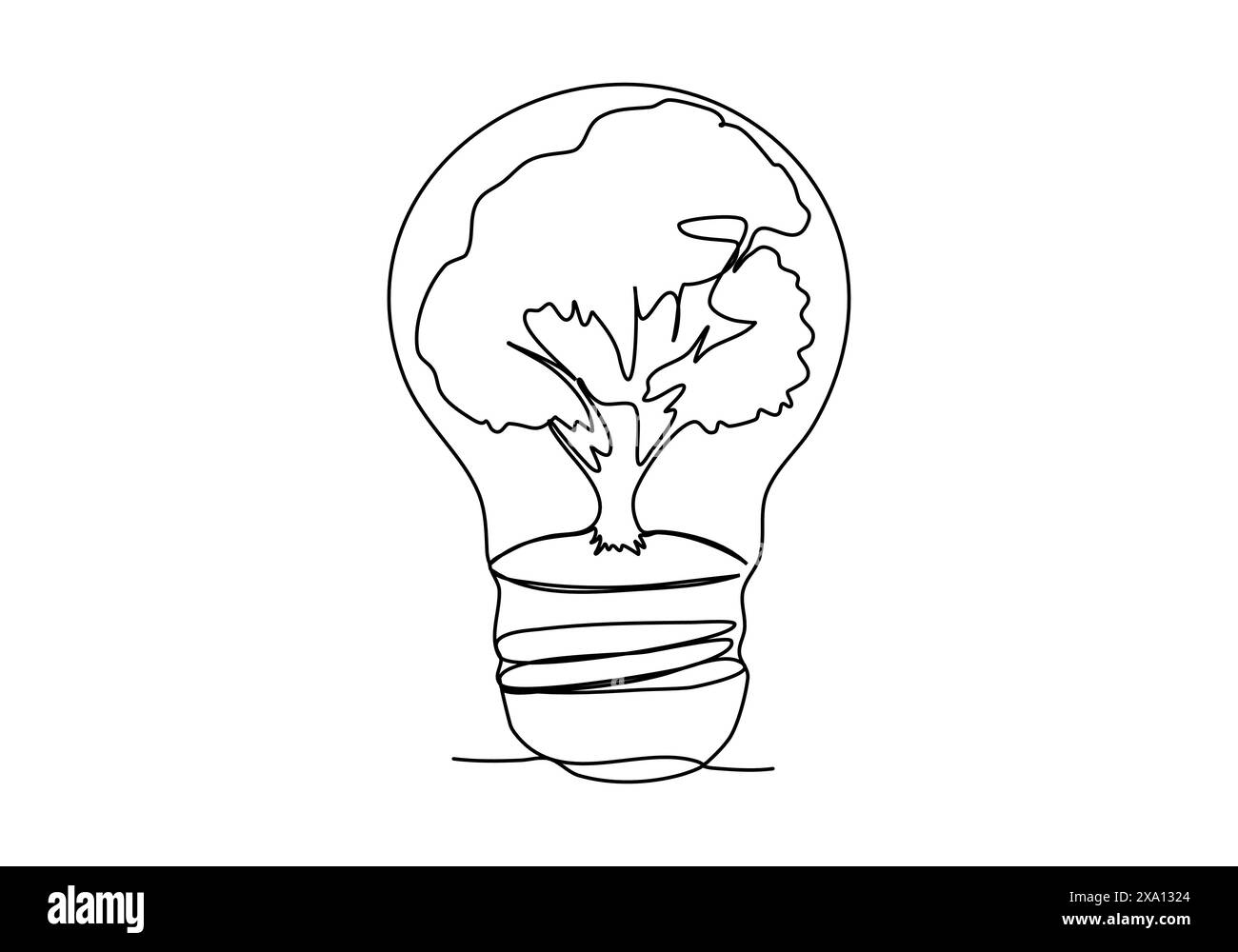 Tree in a light bulb, one line drawing vector illustration Stock Vector ...
