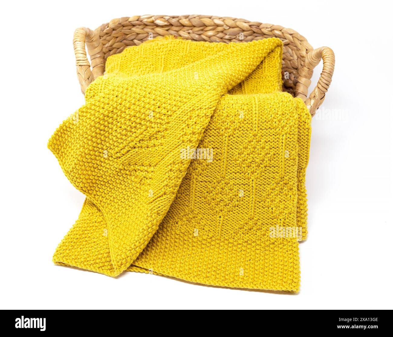 photography of a yellow wool knitted blanket in diamond knitting ...