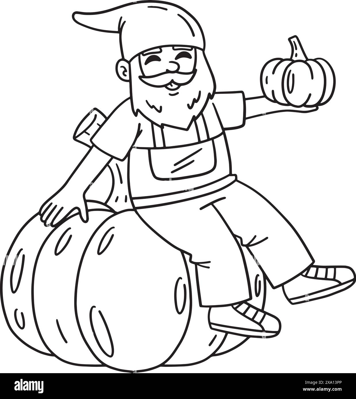 Gnome Sitting on a Pumpkin Isolated Coloring Page Stock Vector Image ...