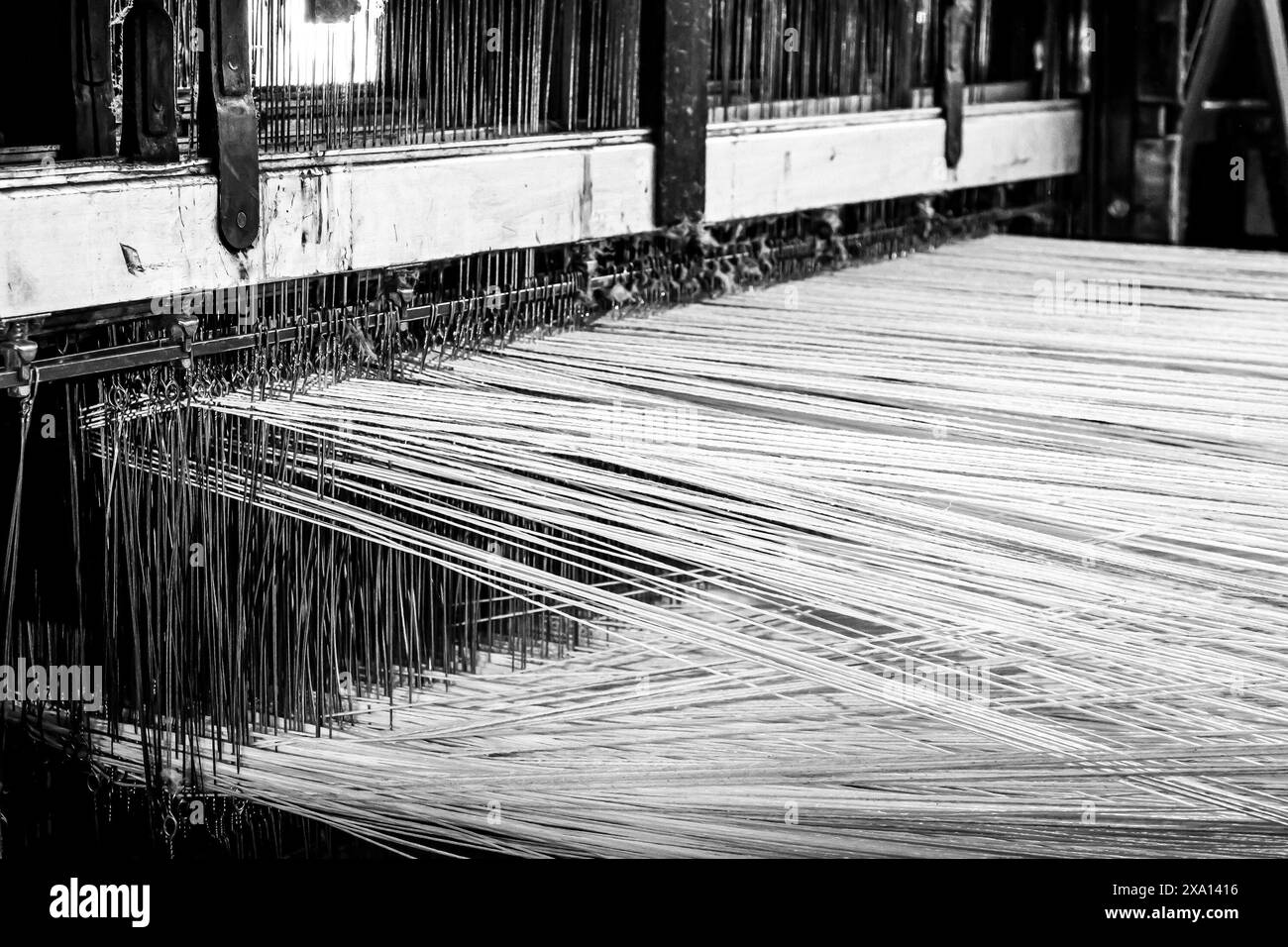 A close-up of a loom weaving wires with a machine Stock Photo - Alamy