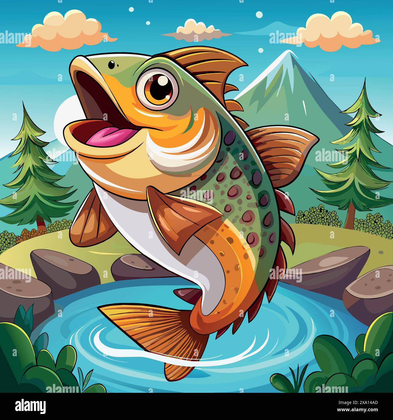 Cartoon illustration brook trout hi-res stock photography and images ...