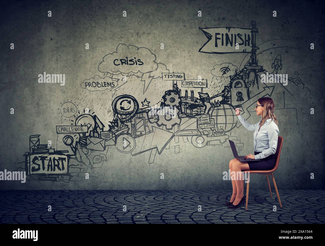 Business career challenges concept. Business woman making career plans ...