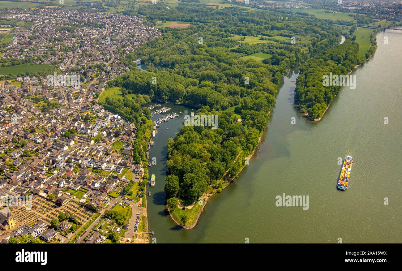 Aerial view, river Sieg and Sieg estuary, river Rhine and inland ...