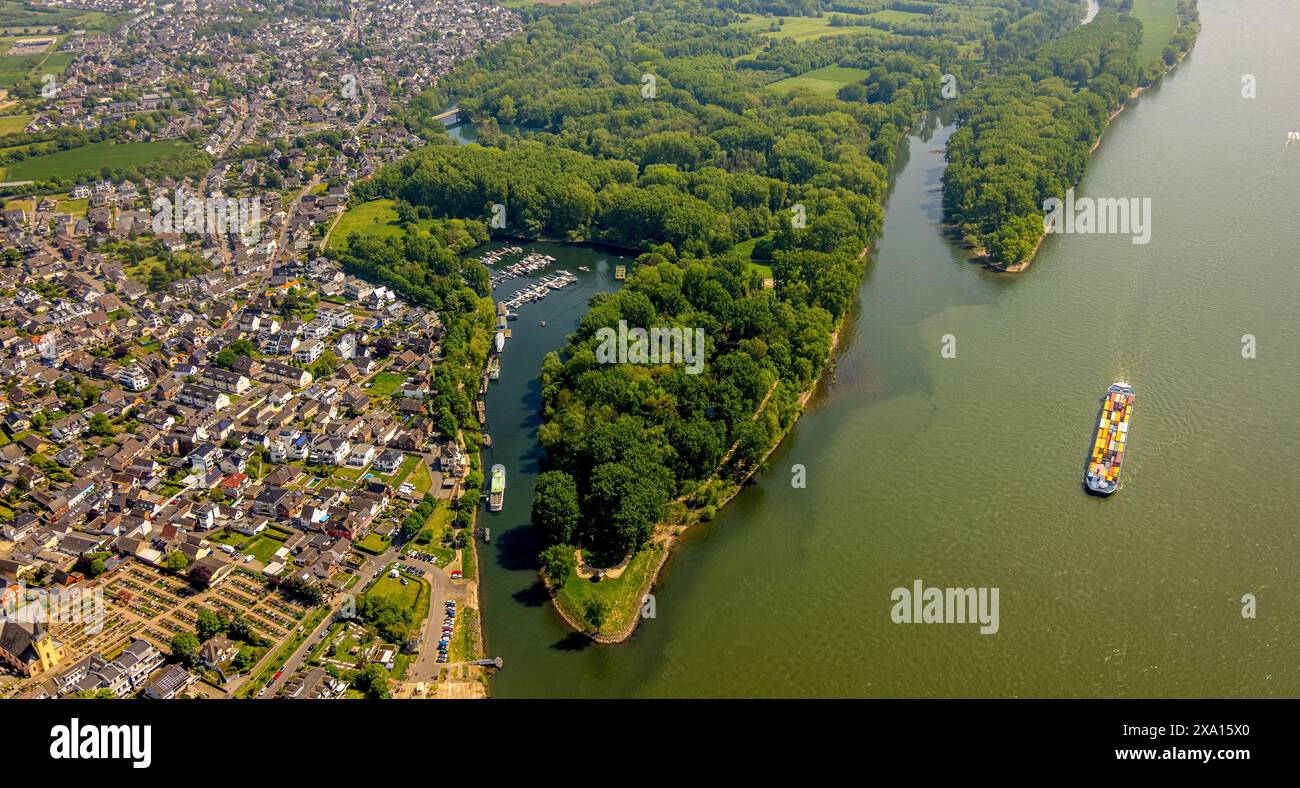 Aerial view, river Sieg and Sieg estuary, river Rhine and inland ...