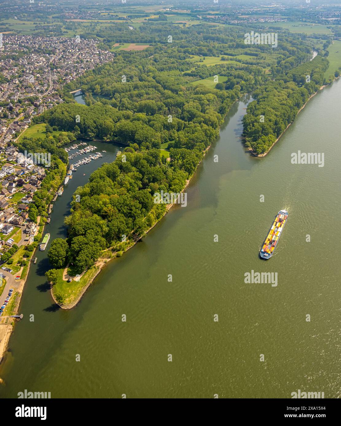 Aerial view, river Sieg and Sieg estuary, river Rhine and inland ...
