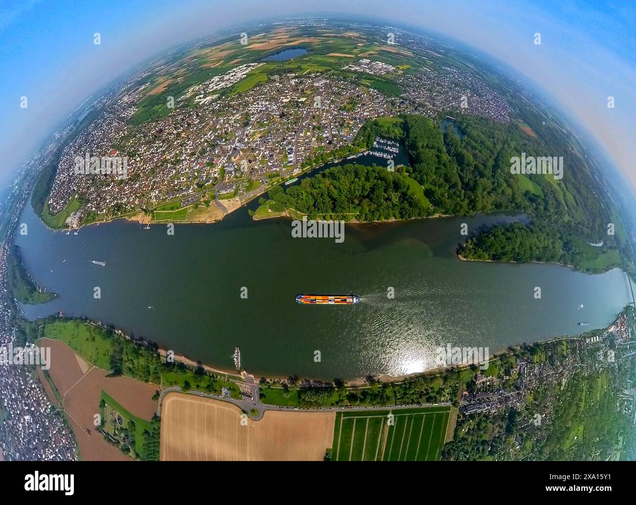 Aerial view, river Sieg and Sieg estuary, river Rhine and inland ...