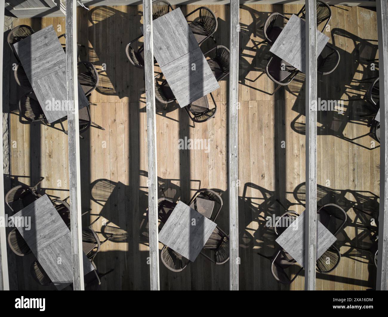 Overhead view capturing the ambiance of a beachfront restaurant's ...