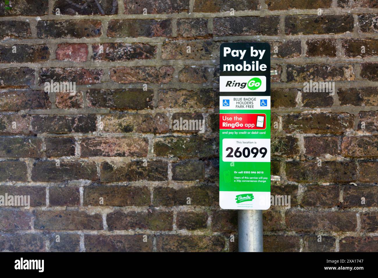 Sign showing how to pay for on-street car parking with RingGo in the ...