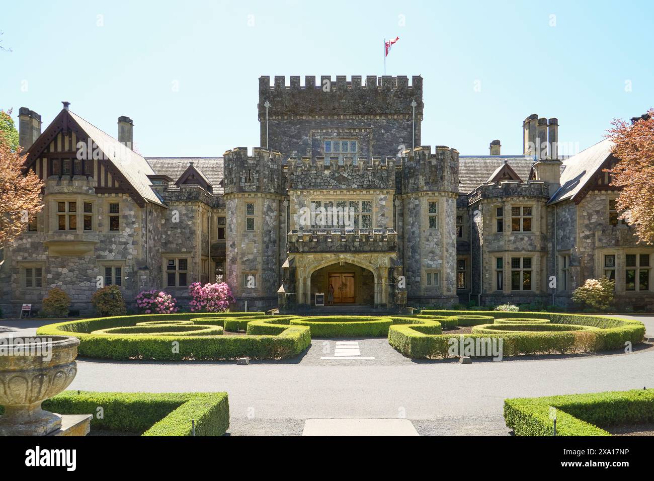 A front view of the impressive historic Hatley Castle and it's ...