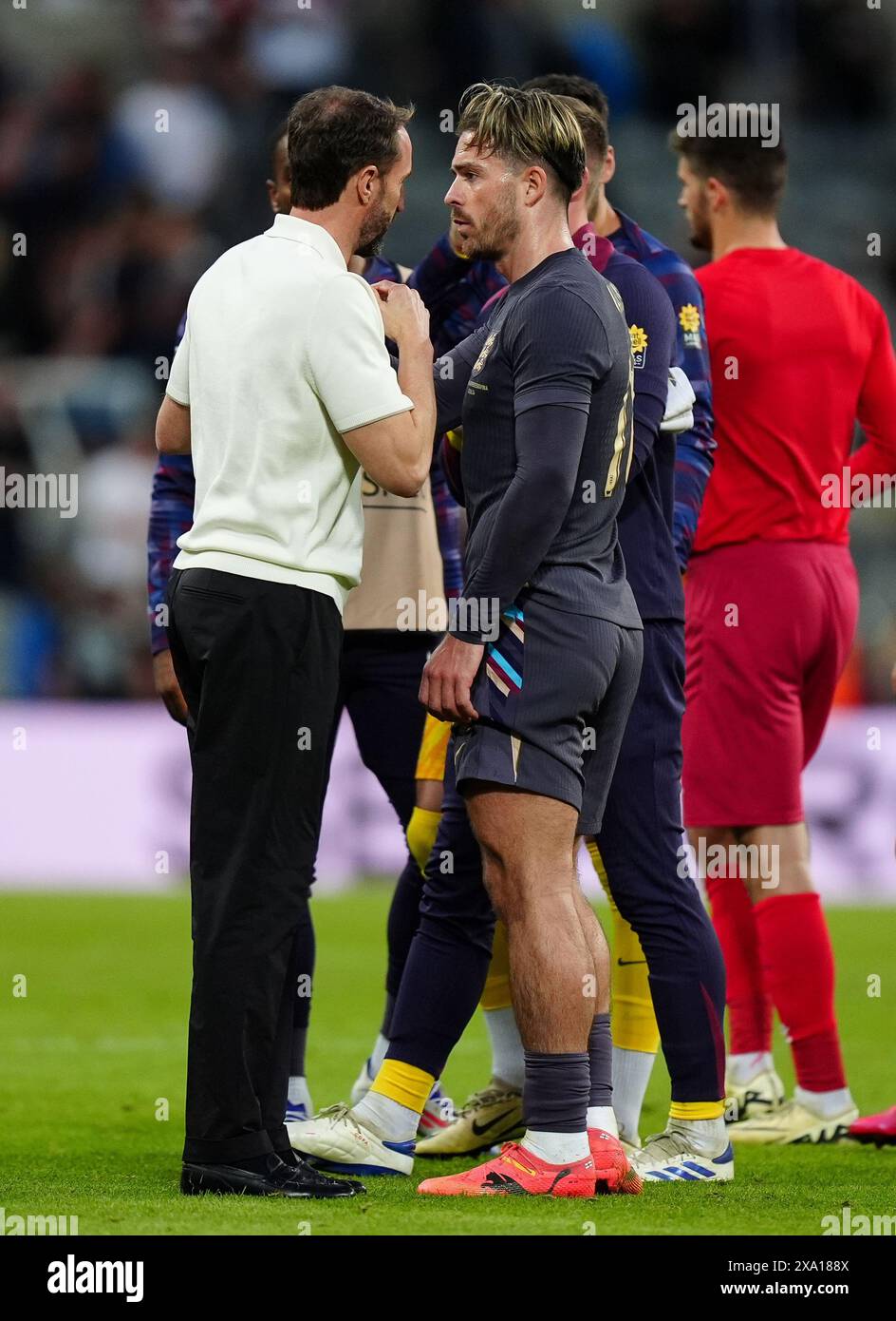 England manager Gareth Southgate (left) with Jack Grealish following an ...