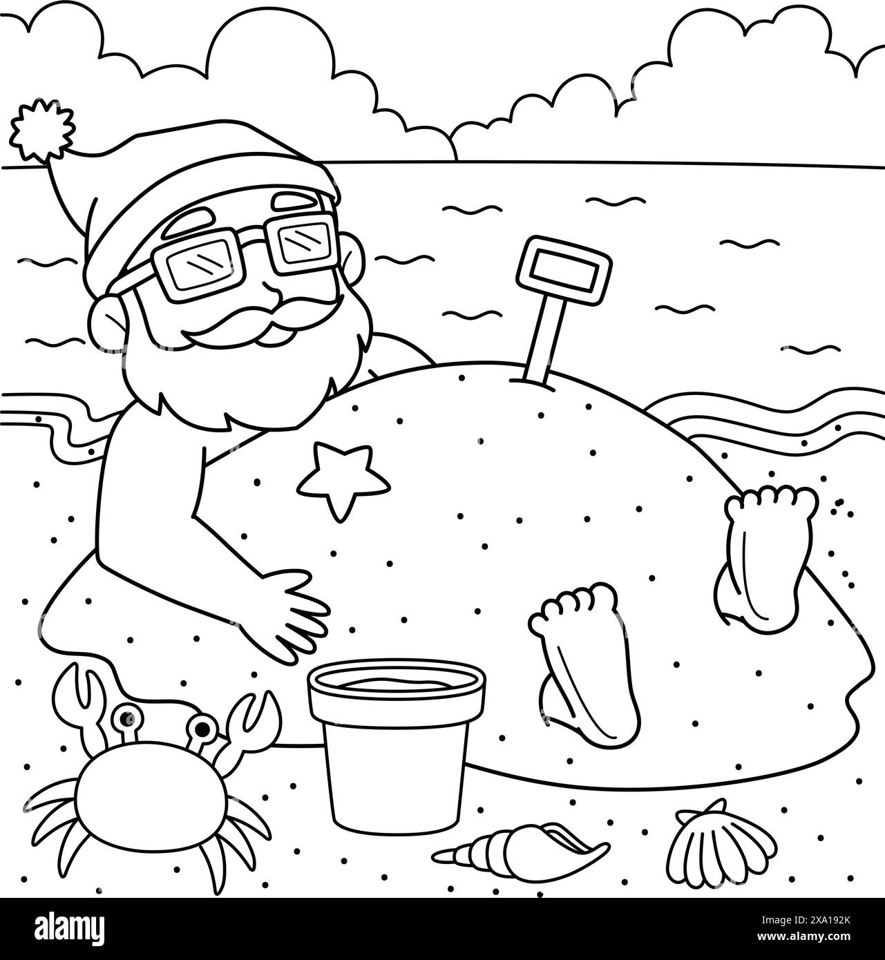 Christmas in July Buried in the Sand Coloring Page Stock Vector Image ...