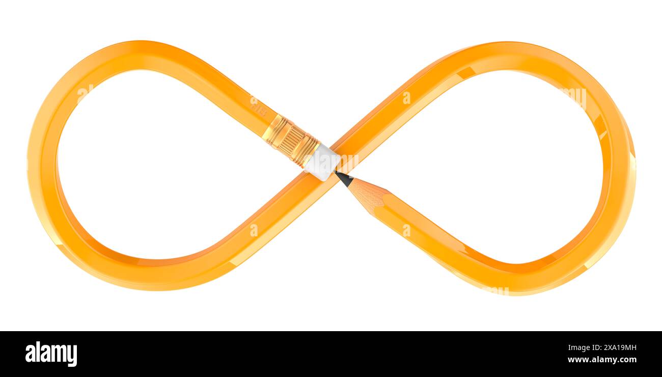 Pencil forms an infinity symbol, 3D rendering isolated on white ...