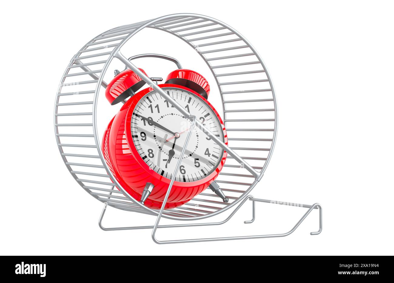 Hamster Wheel with alarm clock, 3D rendering isolated on white ...