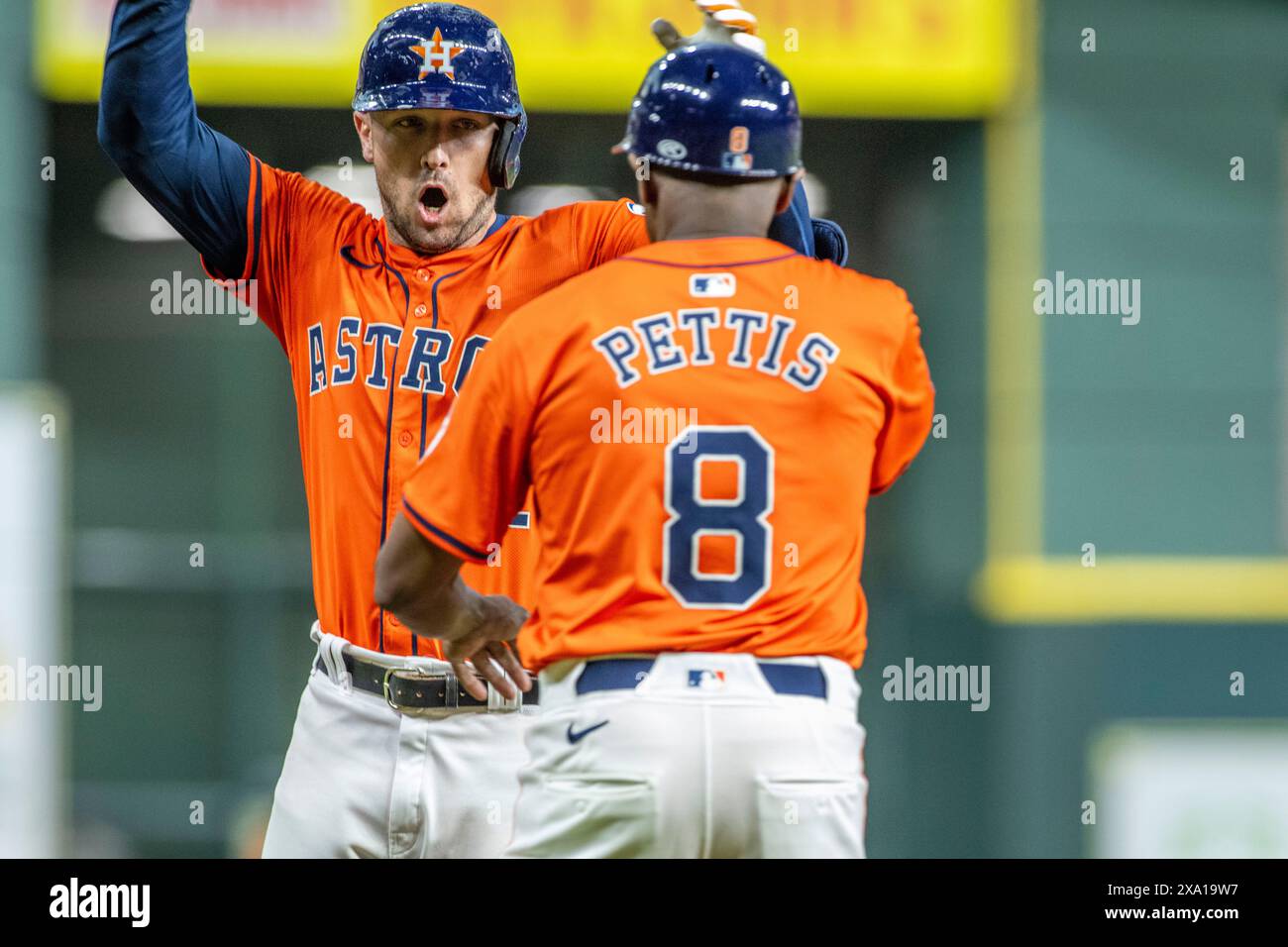 Houston Astros third base Alex Bregman (2) celebrates his solo home run ...