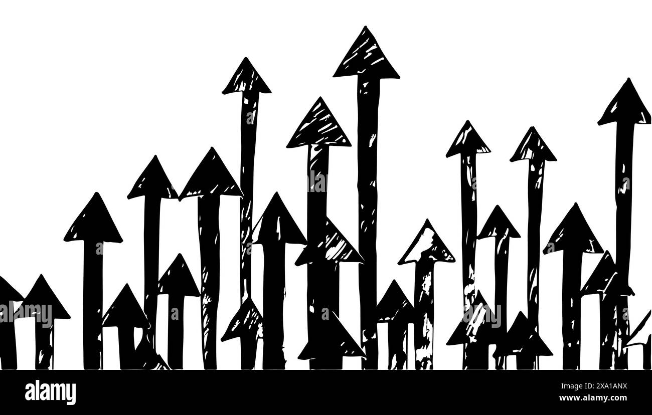 Hand-drawn black arrows pointing upwards on white background vector ...