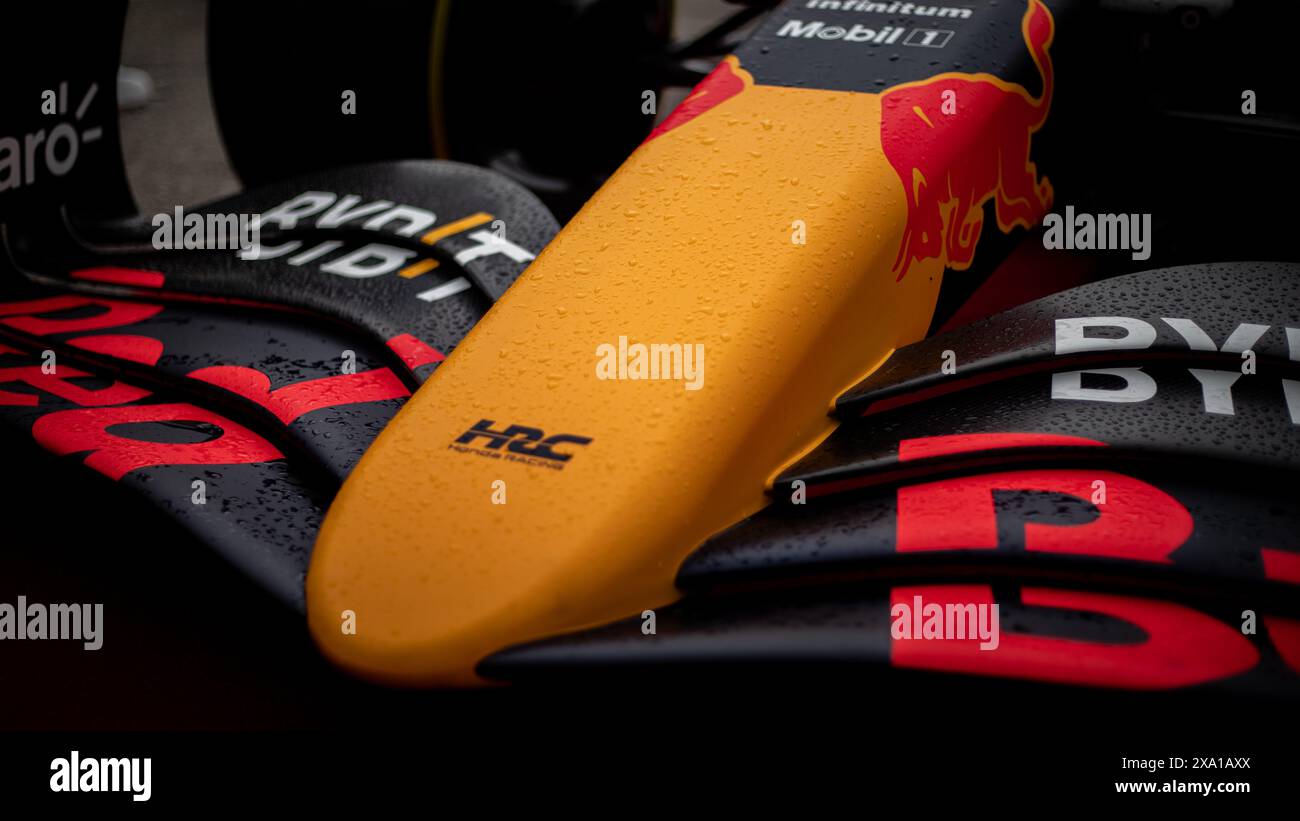 A close-up of red Bull helmet and merchandise Stock Photo - Alamy
