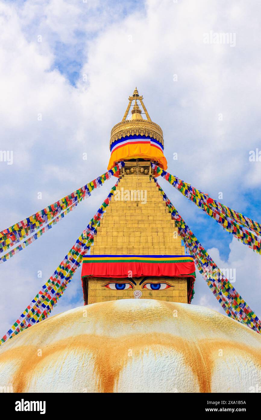 Stupa with Buddha eyes in Nepal. Religious building of buddhism pagoda ...