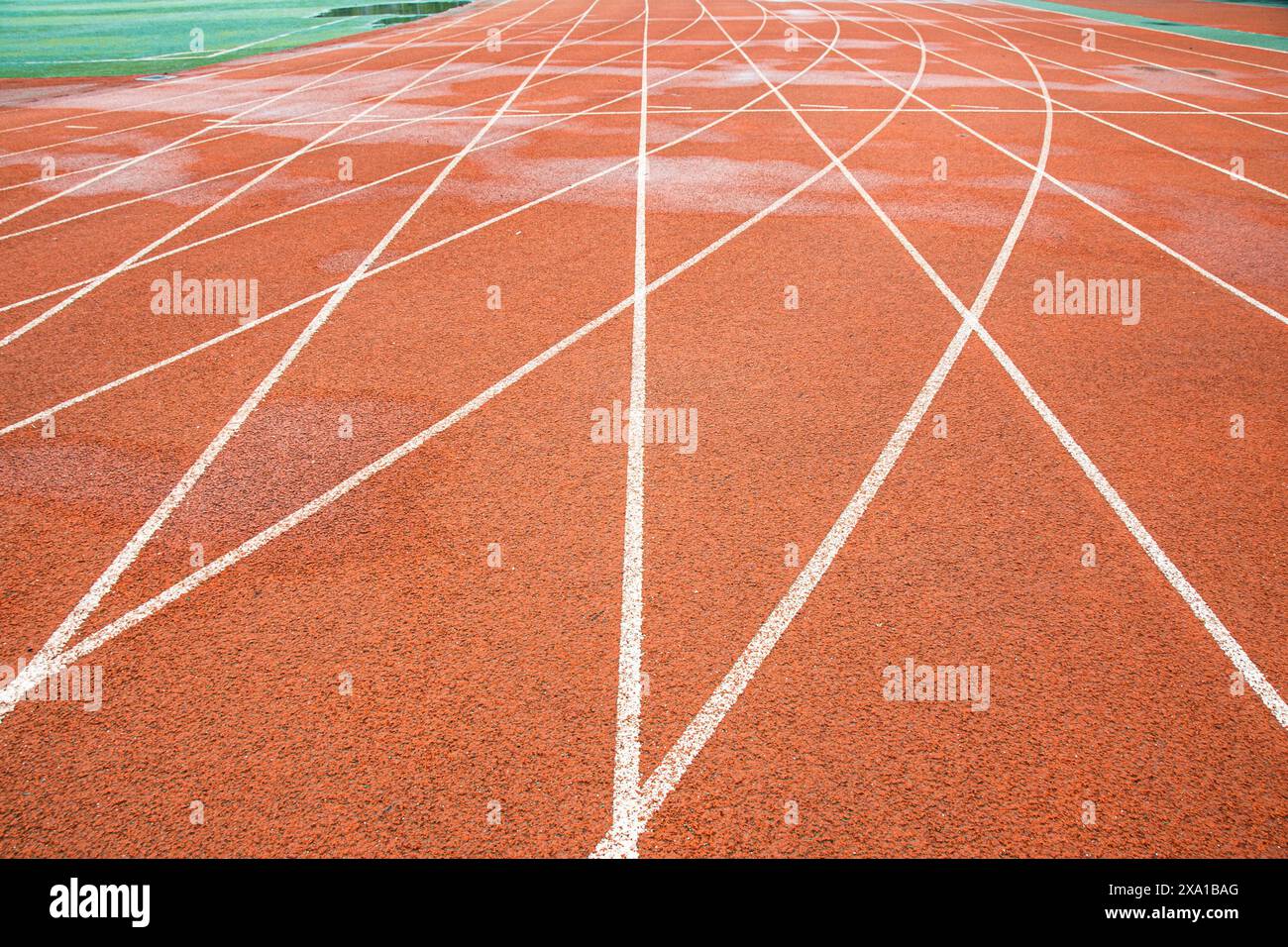 The bright red runway interweaves the straight white trajectory with ...