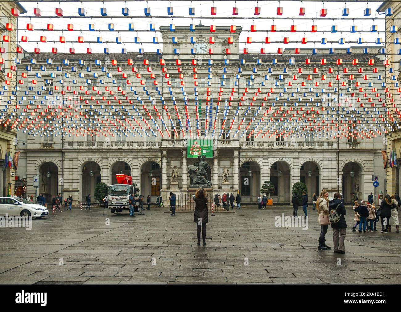 Piazza Palazzo di Città with the light installation Flying Carpet by ...