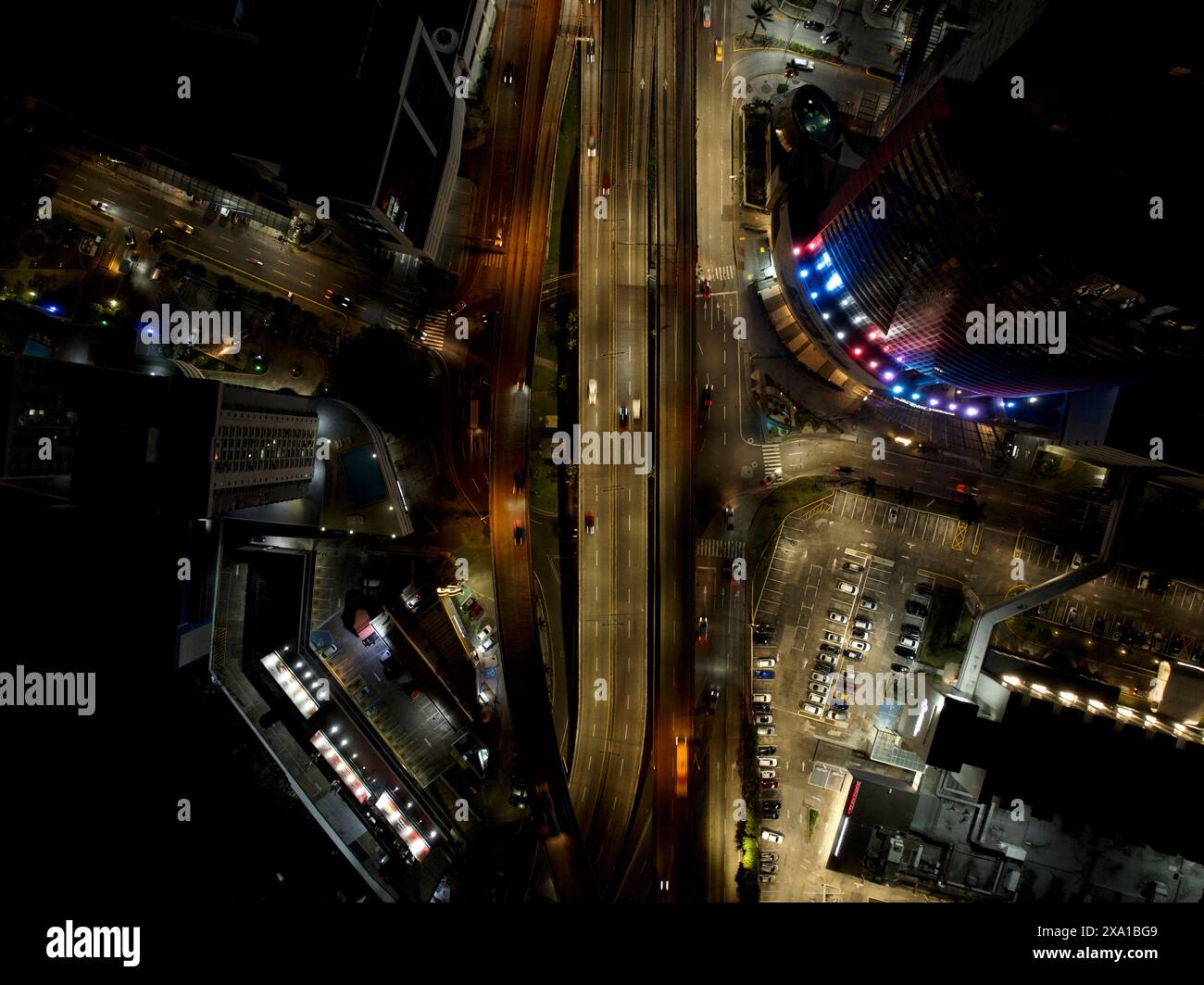Aerial view of empty city roads at night, devoid of traffic Stock Photo ...