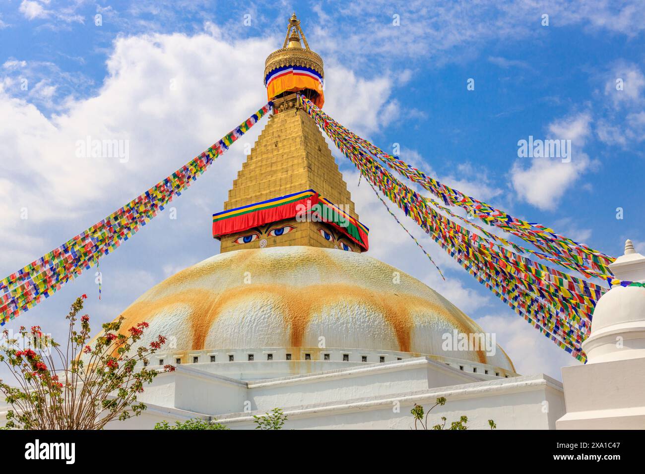 Stupa with Buddha eyes in Nepal. Religious building of buddhism pagoda ...