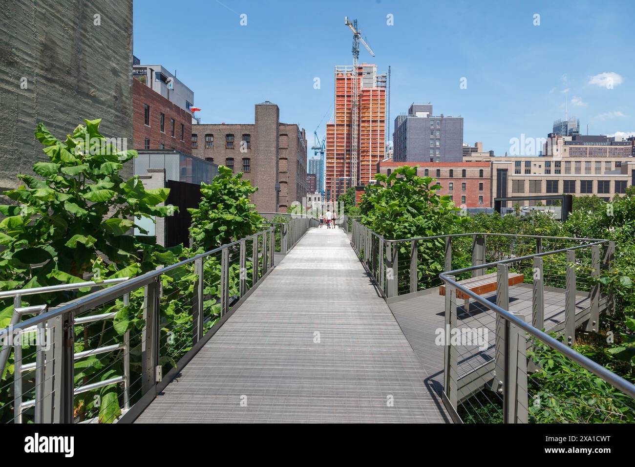 A walkway of the linear elevated Highline park, west side, Manhattan ...