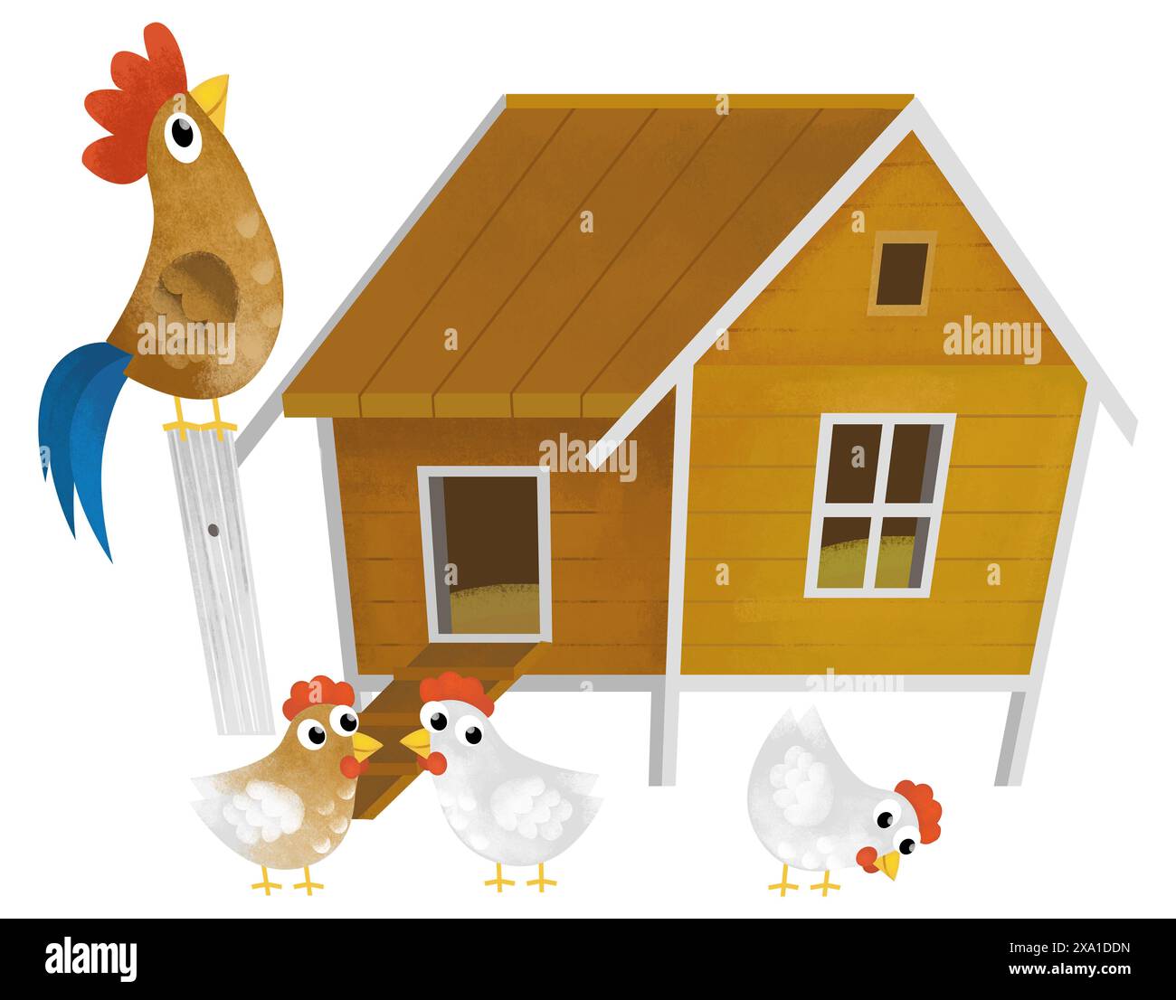 cartoon scene with farm element farm wooden house home chicken coop ...