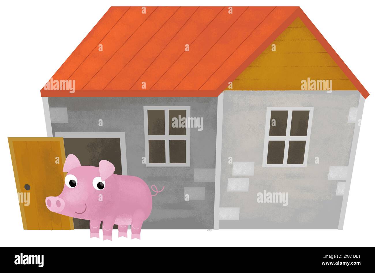 cartoon scene with farm brick house home pigsty with farm animal pig in ...