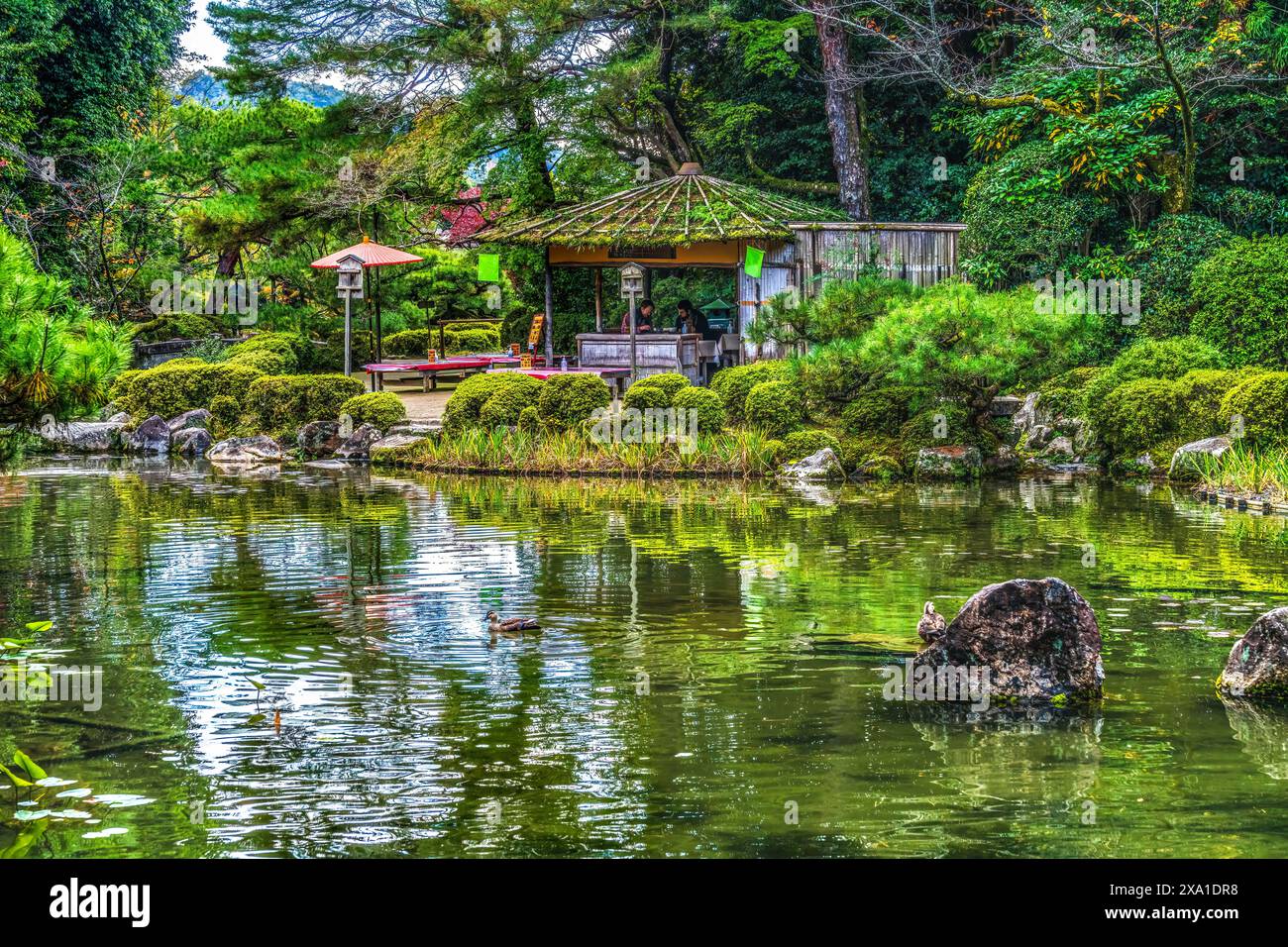 Colorful Autumn Fall Garden Water Reflection Choshin-tei Tea House West ...