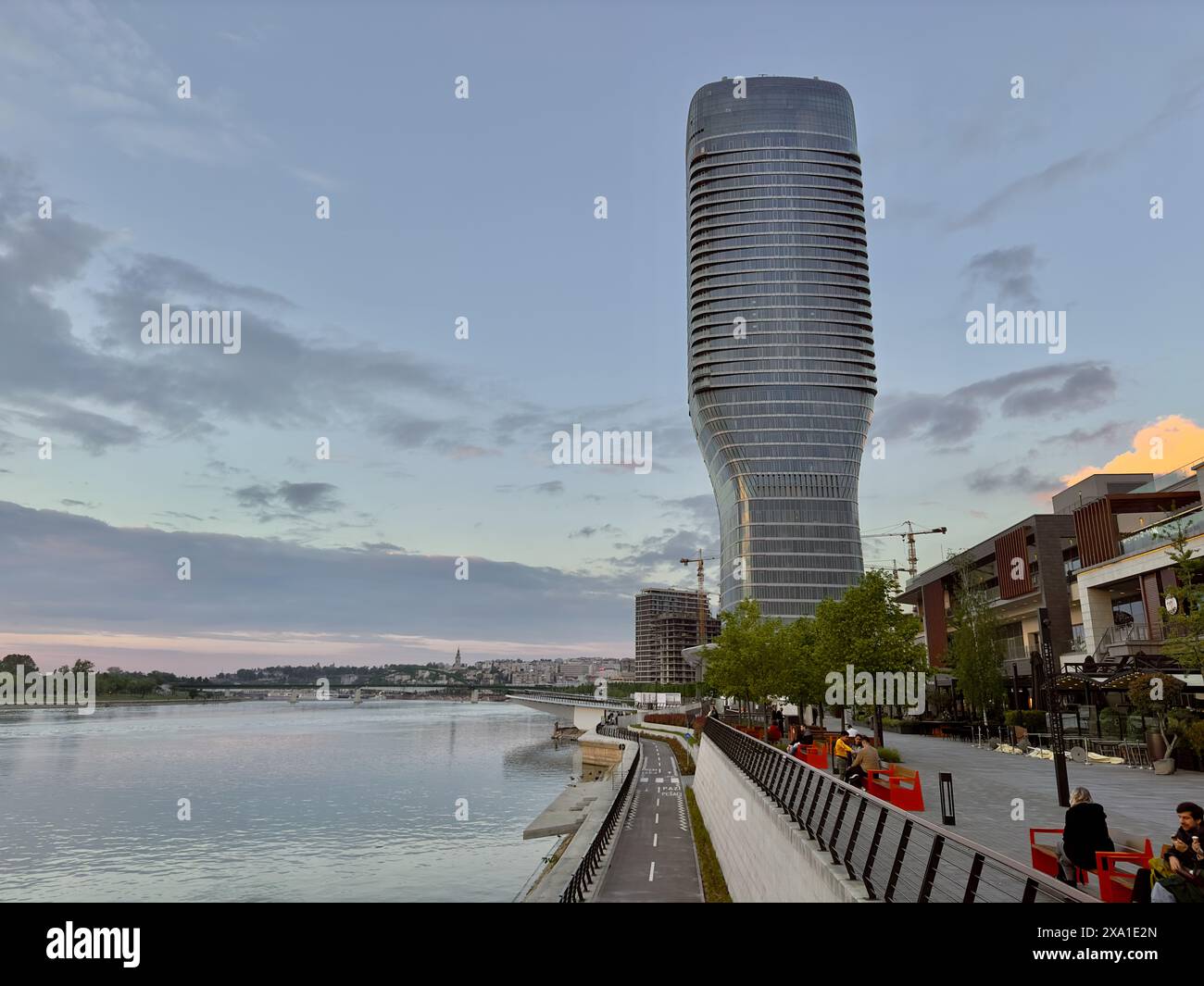 The waterfront with benches, people, and Kula Belgrade Stock Photo - Alamy