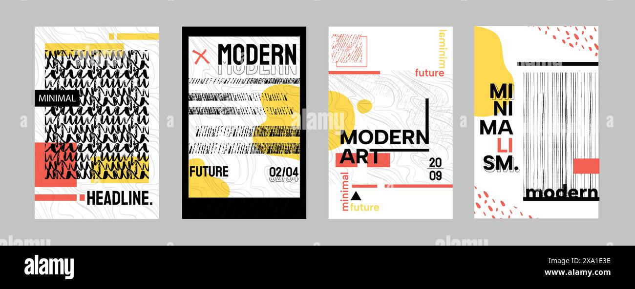 Set of cover templates with seamless pattern. Modern minimal grunge ...