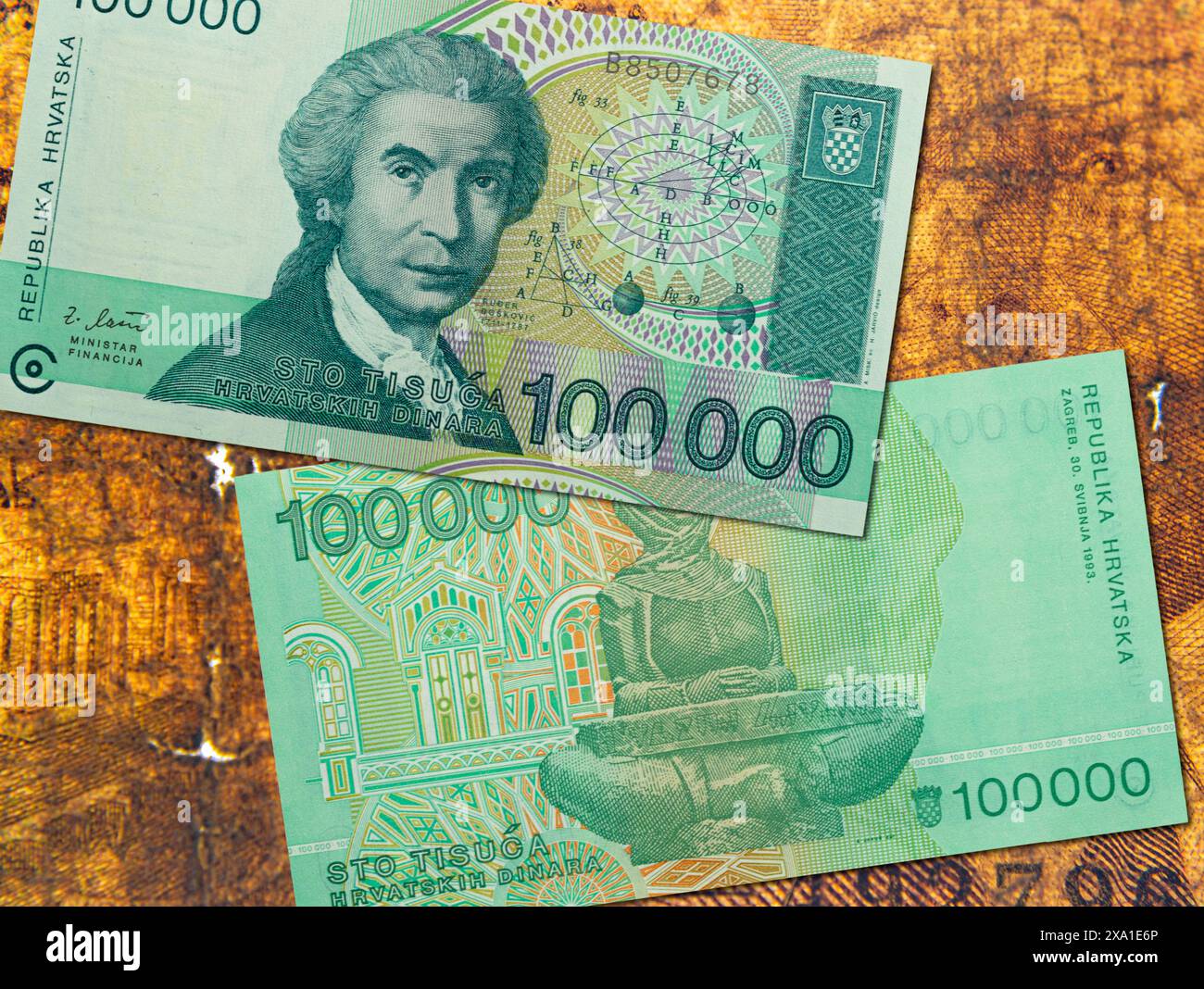 Croatian Dinar currency with Roger Joseph Boscovich portrait Stock ...