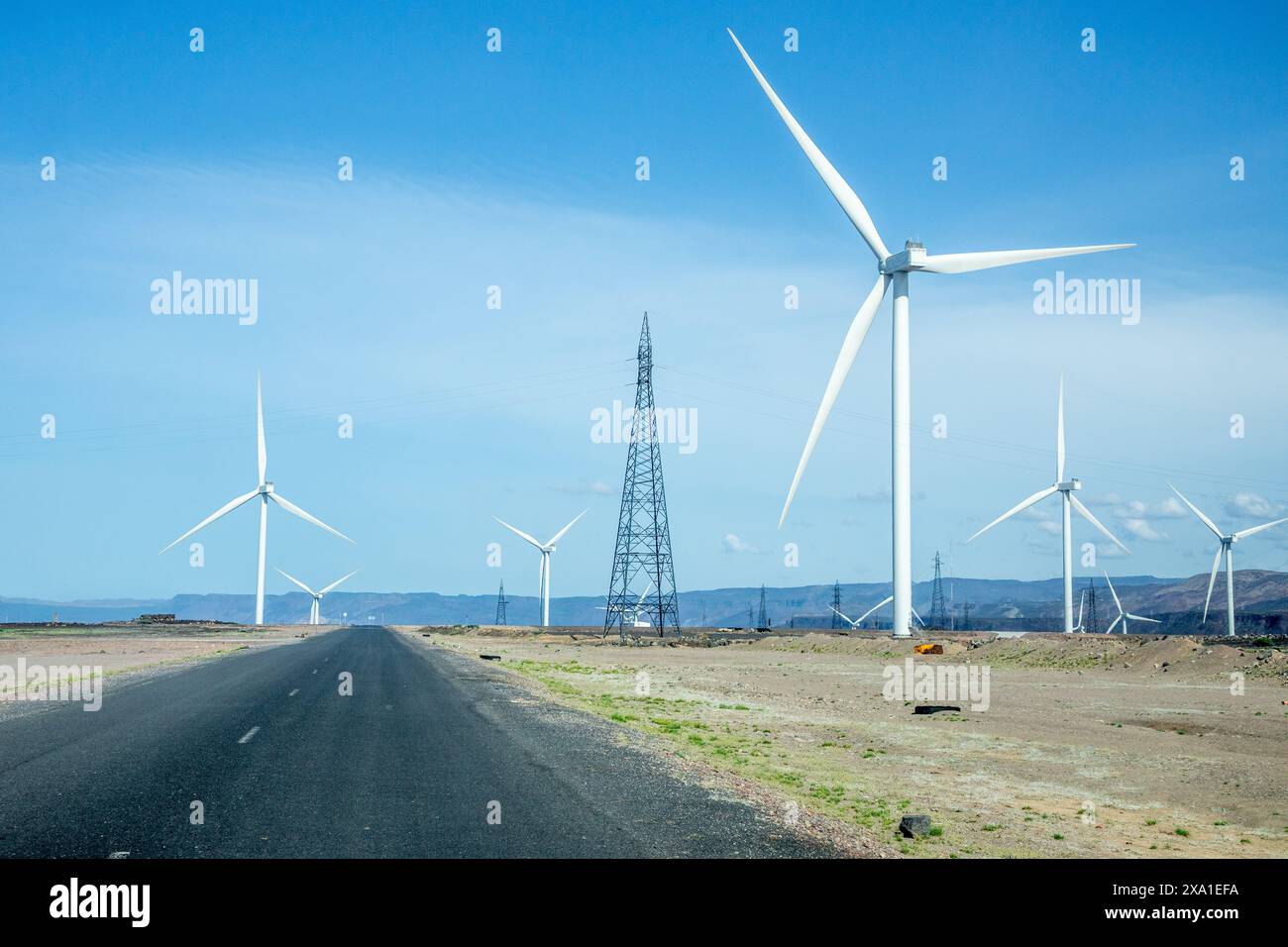 Highway road and wind power turbines generators of grid station farms ...